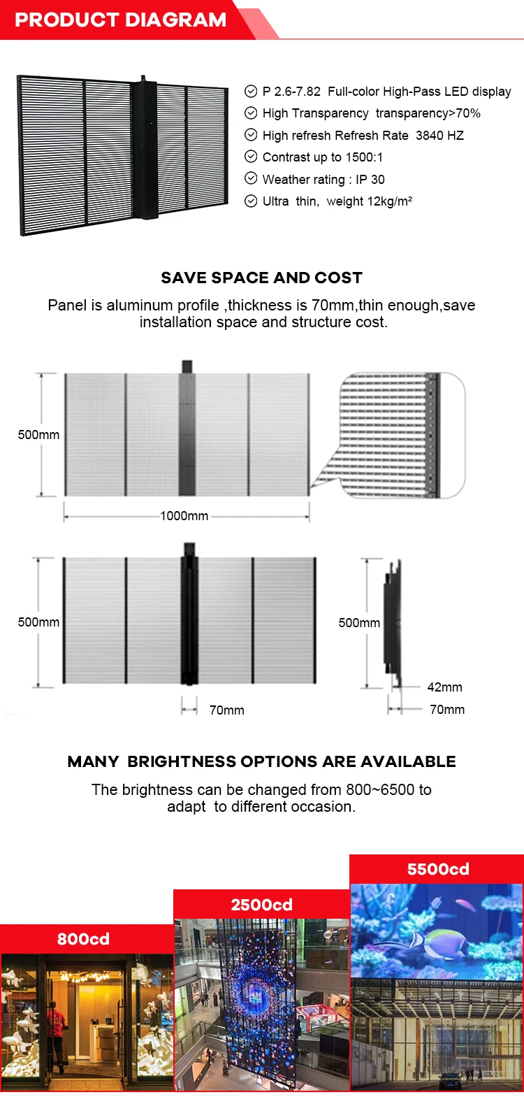 Hd Giant Transparent Led Display Screen Panel Glass Adhesive Led ...
