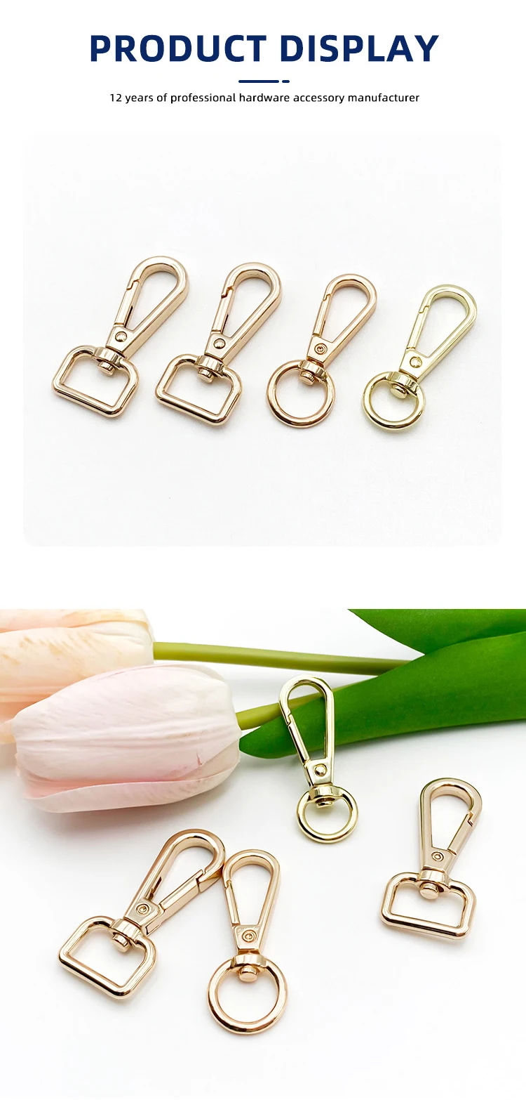 Custom Light Gold Metal Rotating Spring Hook Keychain