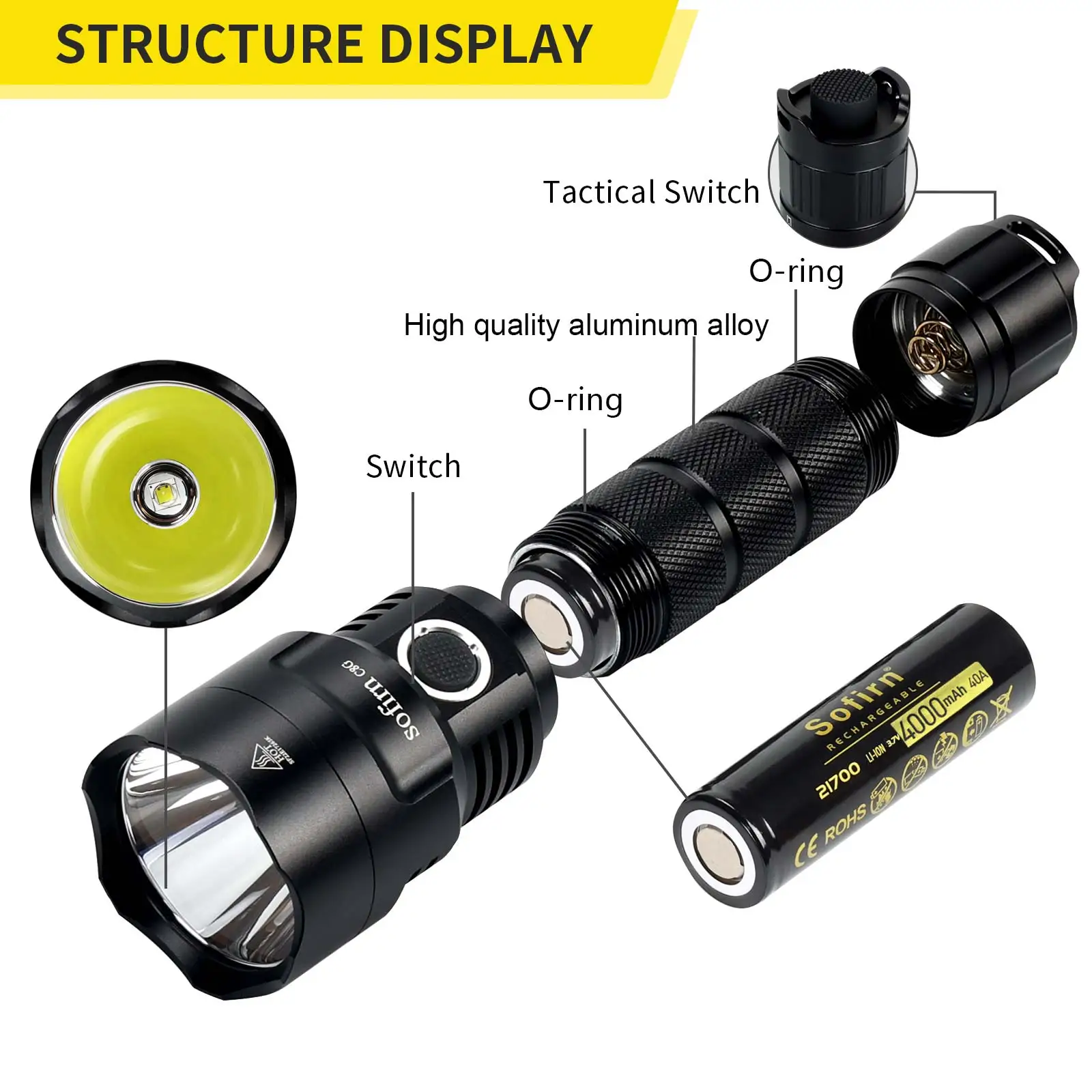 C8G Outdoor Strong Long Throwing LED Flashlight Waterproof Tactical ...