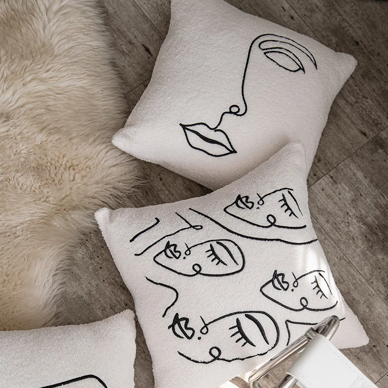 Modern Woman Girl Face Black and White Abstract Pillow Cover Home Art ...