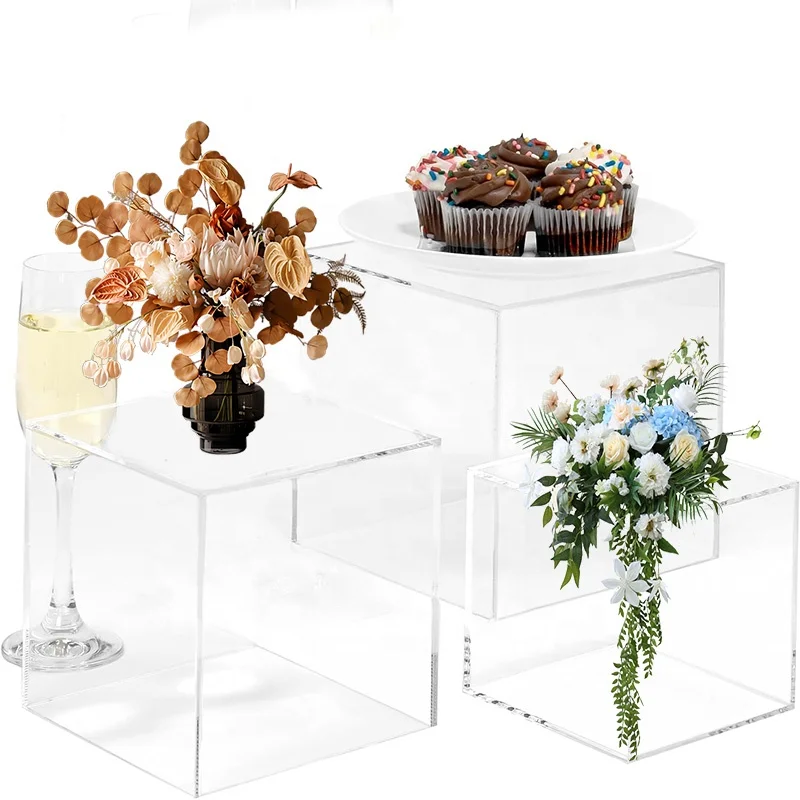 clear Acrylic Cake Stand Nesting Risers Cube Transparent Acrylic Buffet ...