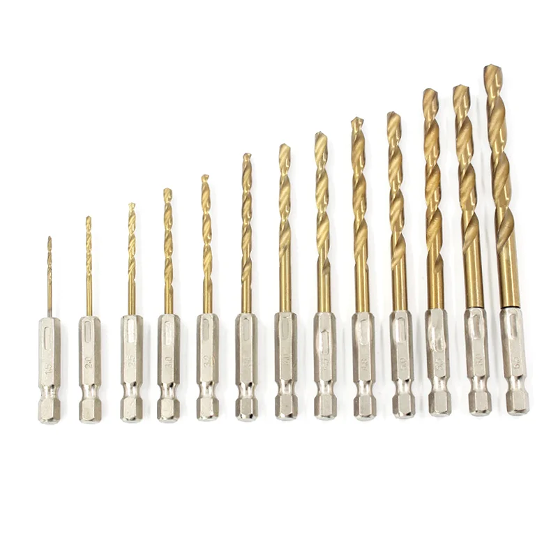 13pc Square Drill Bit Set 1.5-6.5mm Titanium Plated Hss4241 Twist Drills For Metal Drilling ...