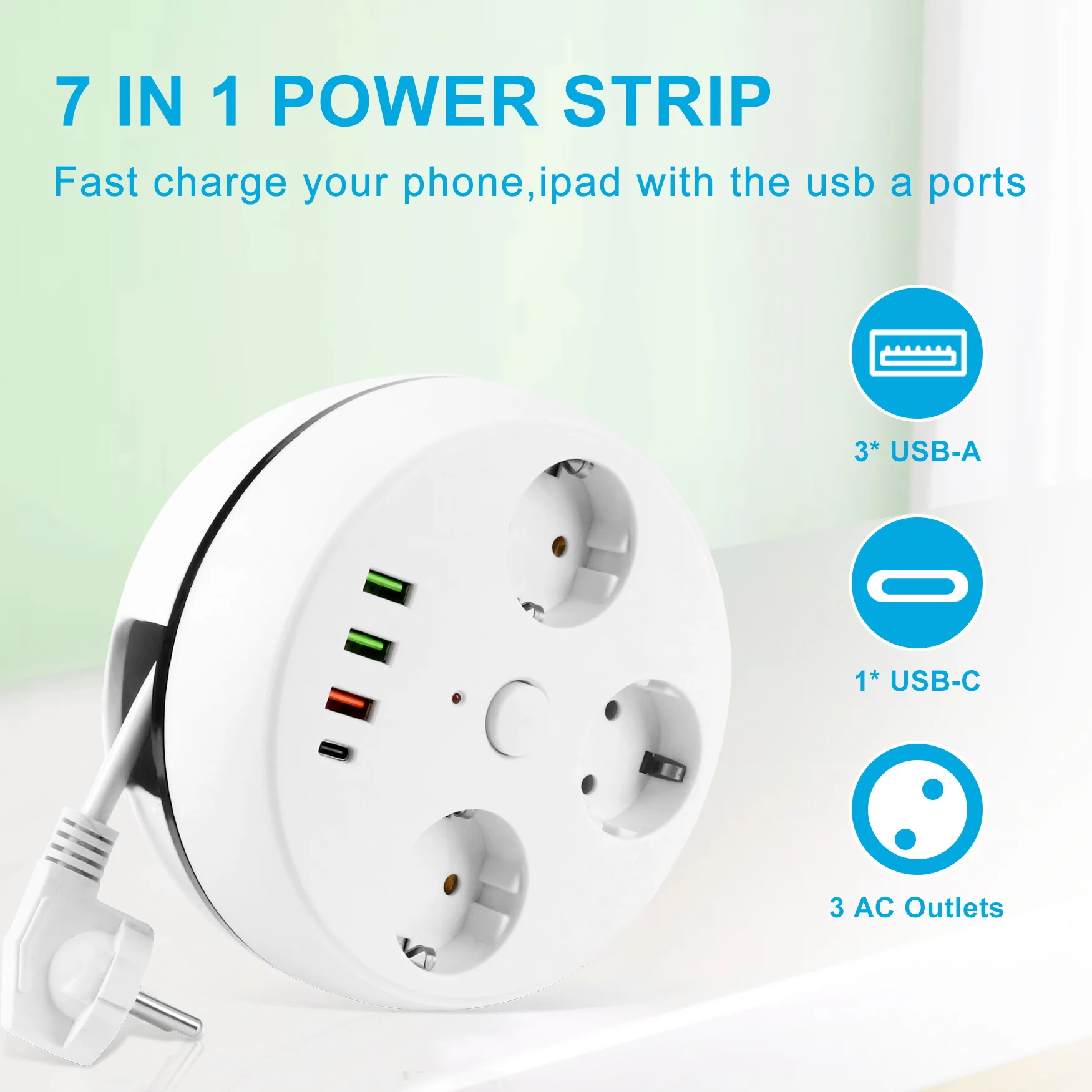 Retractable European Extension Socket 3 Outlet 3USB Type C EU Type Power Strip With Switch ...