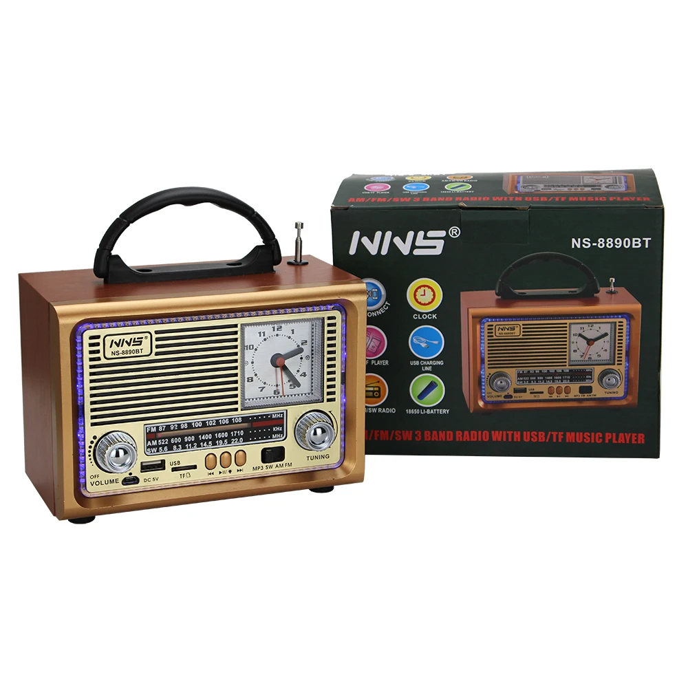 Rechargeable Radio Wooden Radio Portable Desktop Fm Am Sw 3 Band Clock ...