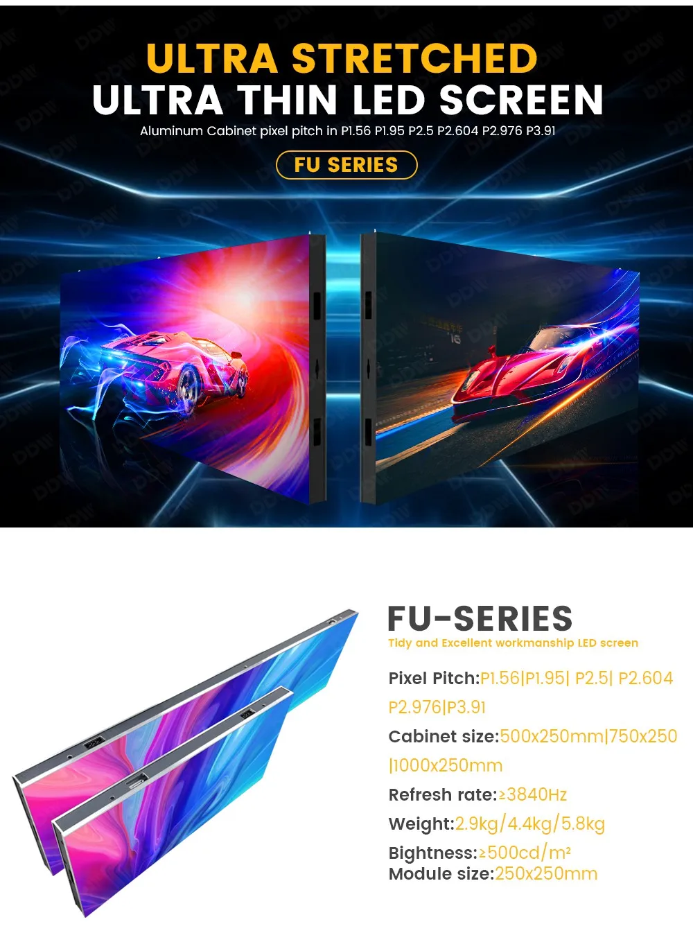 Ultra Slim 750x250mm Stretched Display Panel P1.25 P1.5 P1.9 P2 P2.5 P3 ...