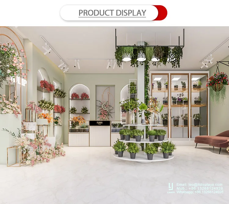 Wooden and Metal Flower Shop Furniture Rack Custom Display Table Unique ...