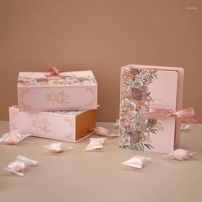 Pink Magnetic Paper Cookie Candy Packaging Box with Bow Tie