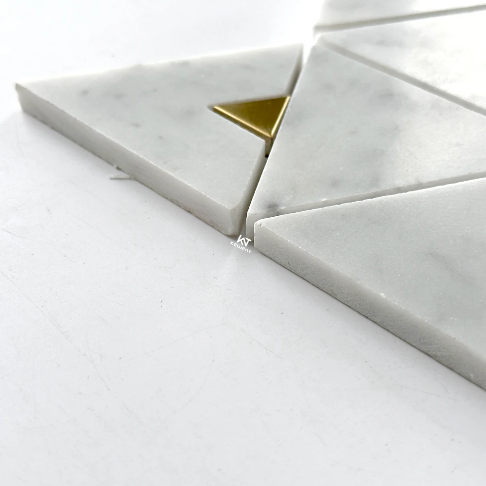 Gold Metal Brass Inlay White Marble Mix Brass Inlay Waterjet Triangle ...