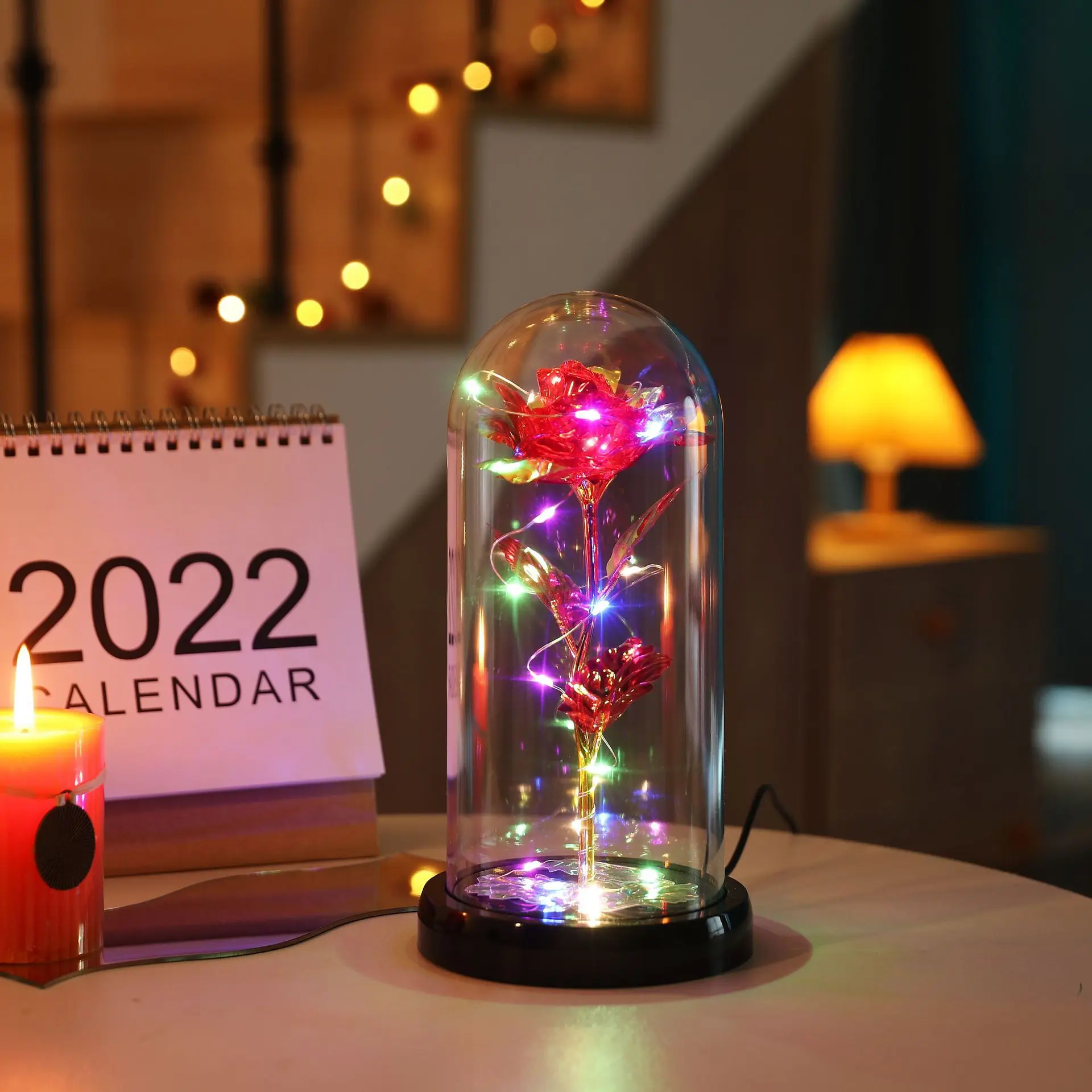 High Quality 24k Gold Rose Galaxy Flower Romantic Rose In A Glass Dome ...