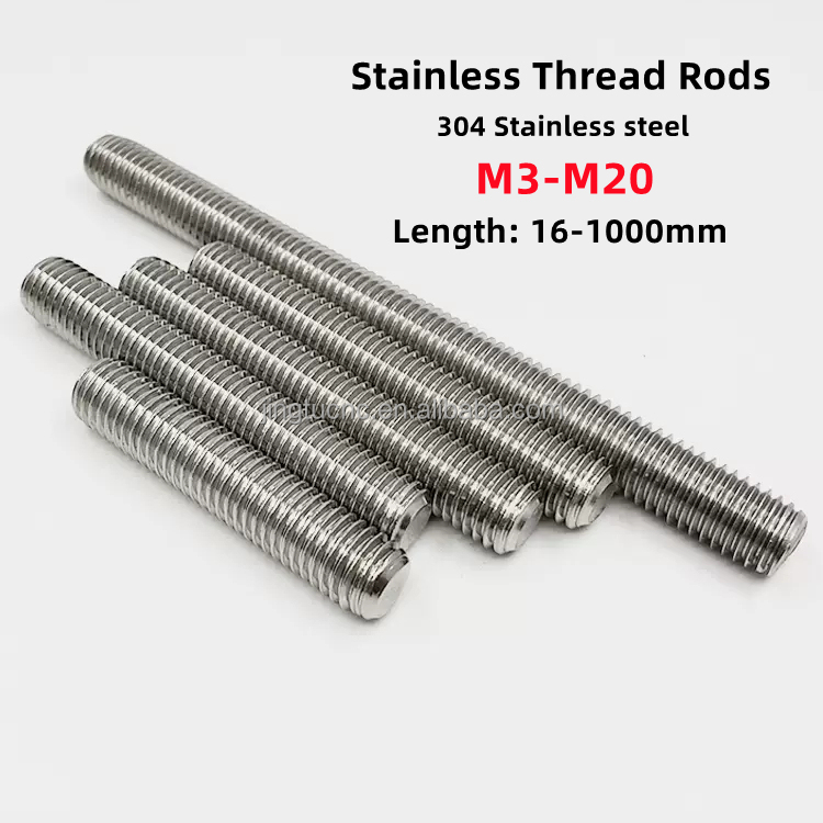 Ss 304 Stainless Steel 16-500mm Length M3 M4 M5 M6 M8 M10 Full Thread ...