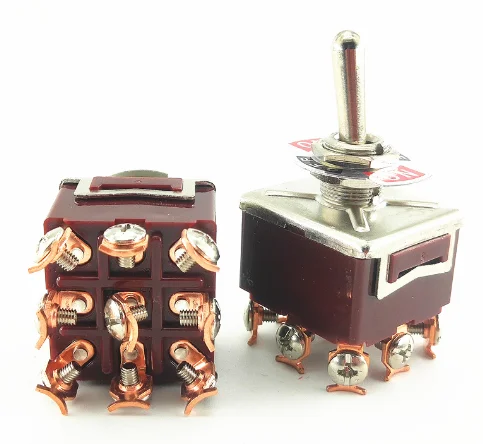 3PDT 9P Toggle Switch - KN3C-302/KN3C-303 - Metal & Silver Plated