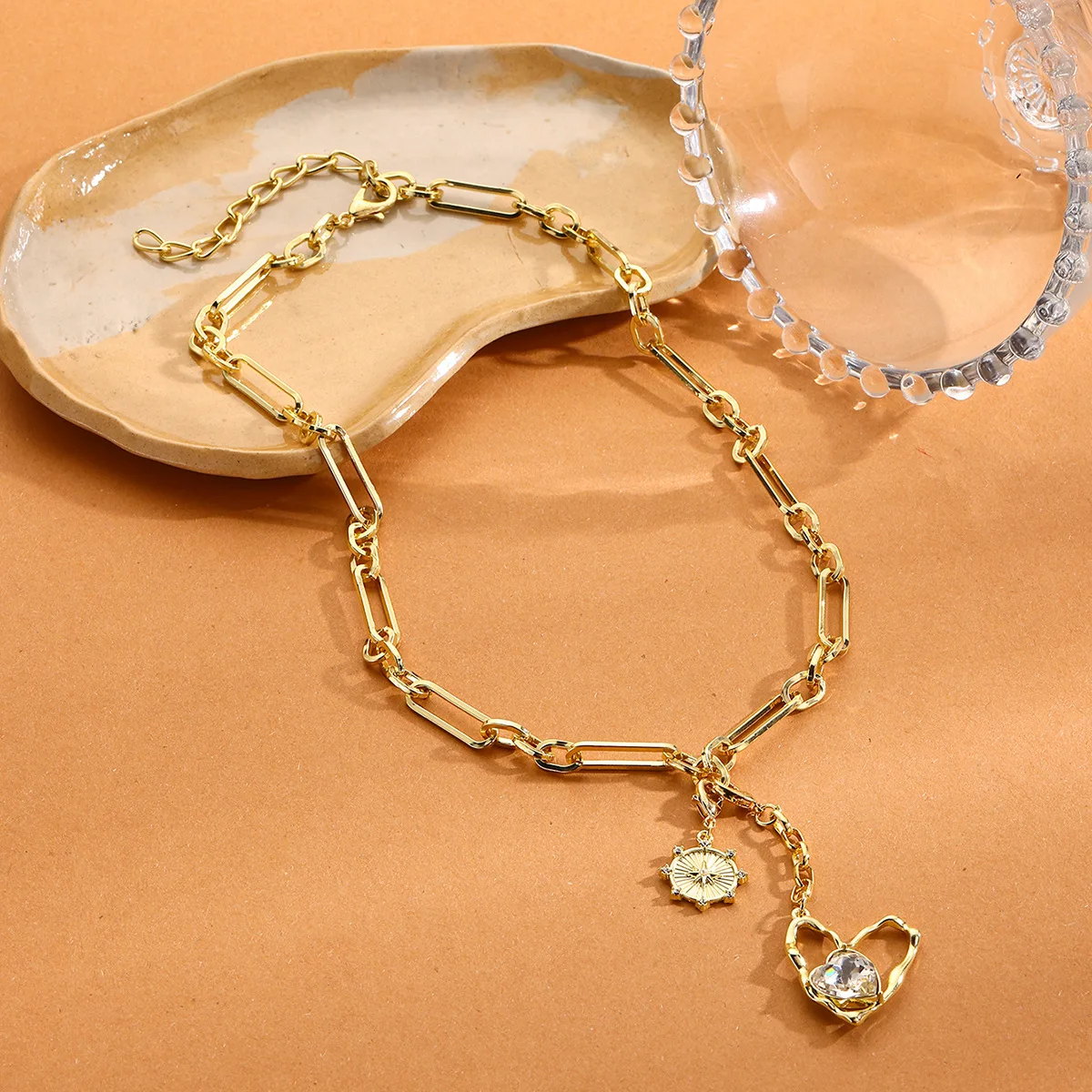 Personality 18K Gold Cuban Chain Lock Pendant Necklace Choker Stainless ...