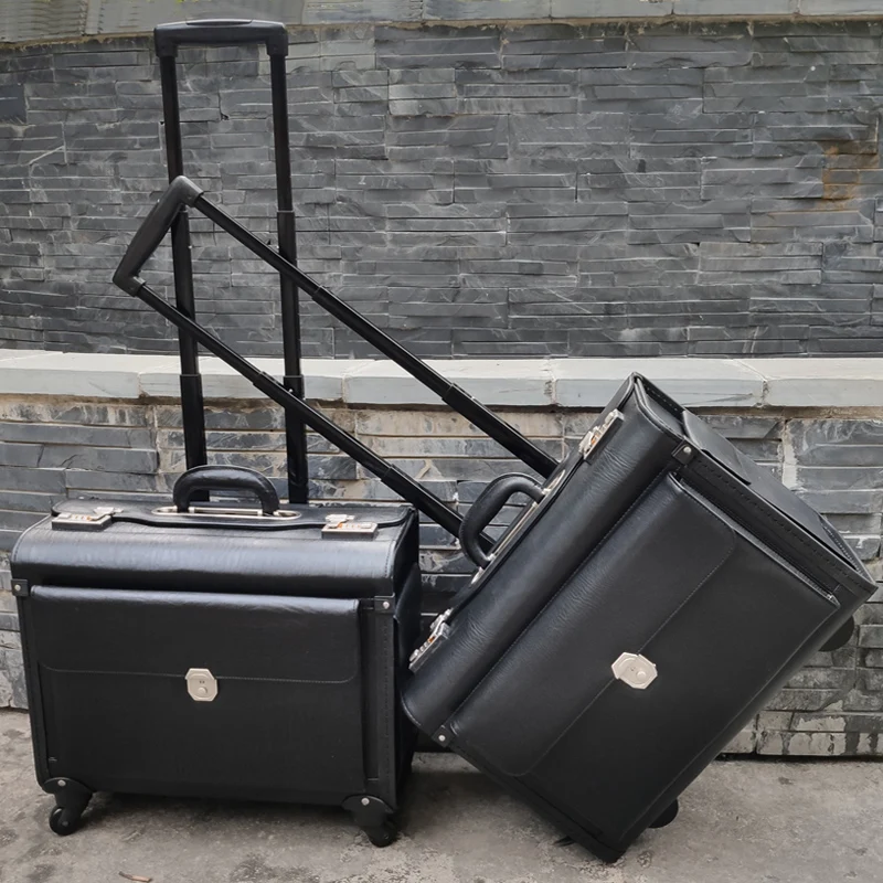 New Design PU Portable Pilot Trolley Bag Carry on Boarding Pilot ...