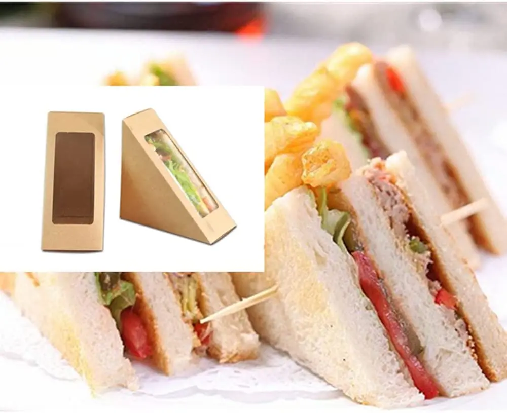 Kraft Recyclable Cardboard Sandwich Wedge Takeaway Paper Box Sandwich ...
