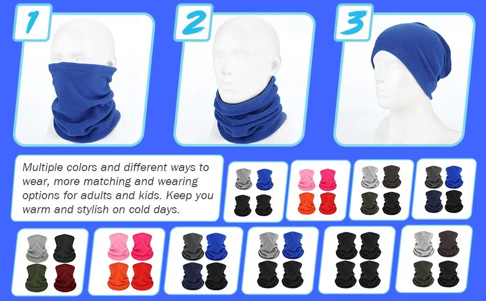 Winter Fleece Neck Gaiter Warmer Face Covering Windproof Half Balaclava ...