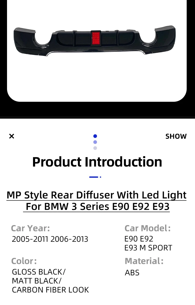 MP Rear Diffuser With Led Light Carbon Fiber Look Rear Bumper Lip for ...