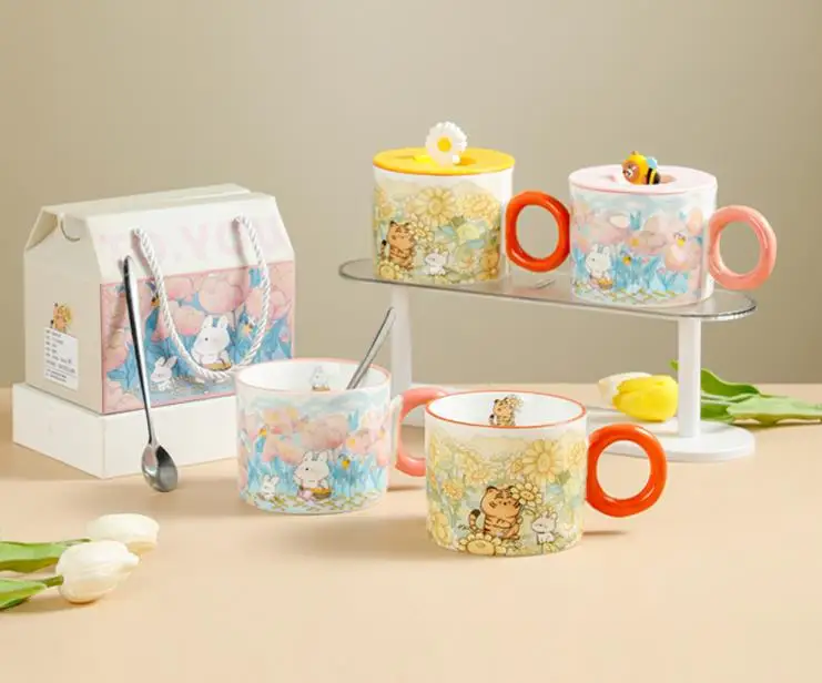 Top Sale Cute Flower Ceramic Mug Gift Cup Box Set Ceramic Porcelain Tea ...
