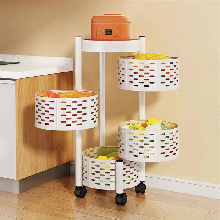 Multi-functional Floor Trolley 360 Degree Rotation Kitchen Shelf Fruit ...