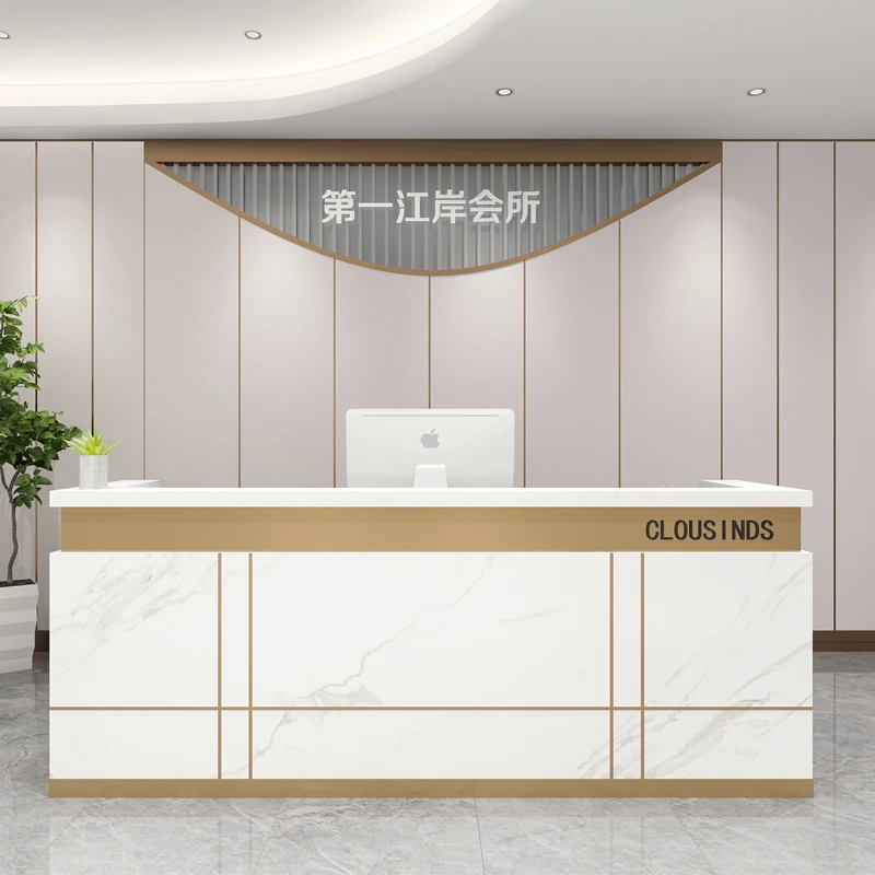 White Gold Reception Desk Modern Reception Counter Cashier Counter For ...