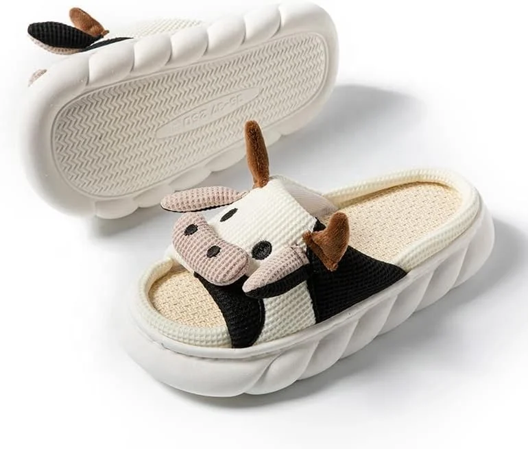 Cartoon Cute Cow Animal Shape Slippers,Thick Sole Soft Indoor Outdoor ...