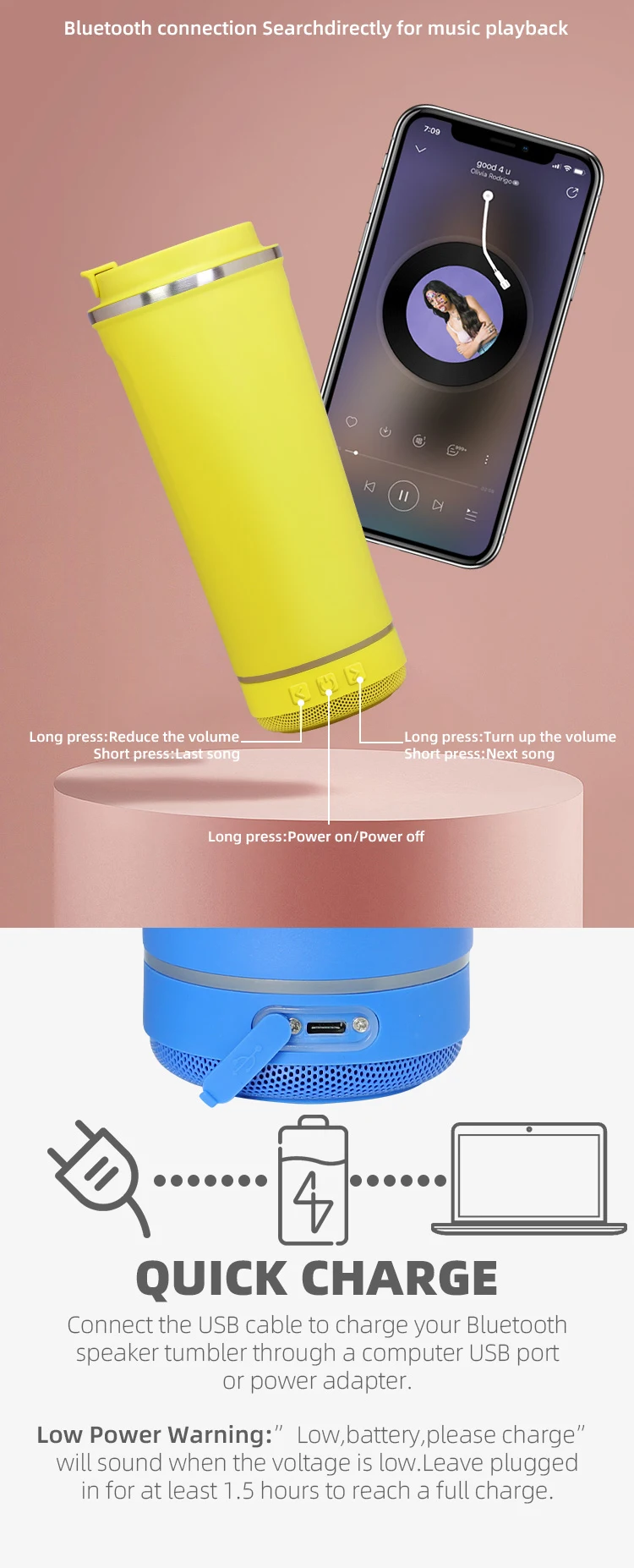 Sublimation Speaker Tumbler Drinking Cup With Bluetooth Speaker - Buy ...