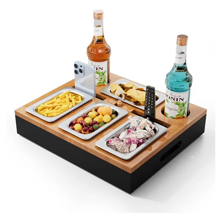 Bar Snackbox Bed Sofa Organiser Tray Multifunction Wooden Coffee Drink ...