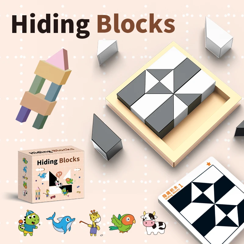 2024 Children Early Learning Hiding Blocks Montessori Shape Cognitive ...