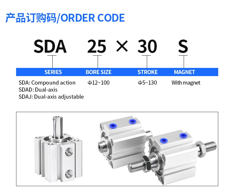 SDA32X10 - SDA32X60 Compact Cylinders for Industrial Use