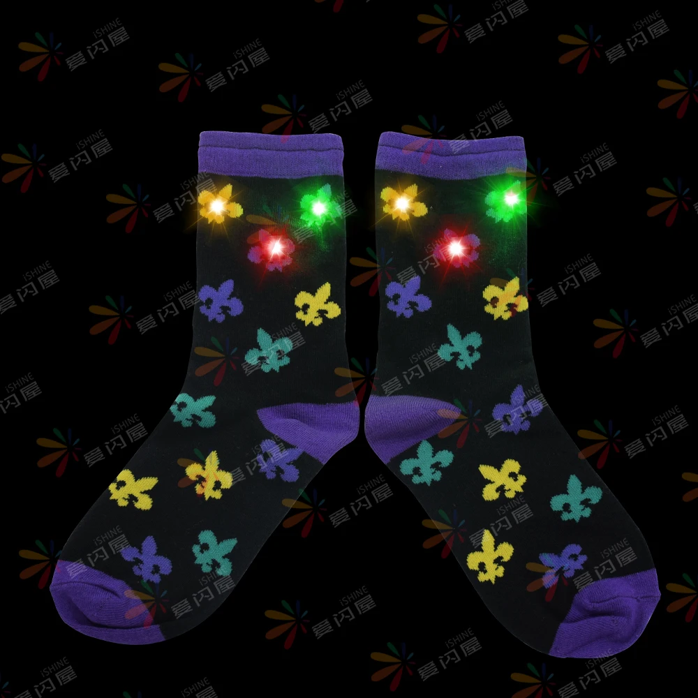 Custom Led Mardi Gras Socks Carnival Women Adult Wholesale Light up ...