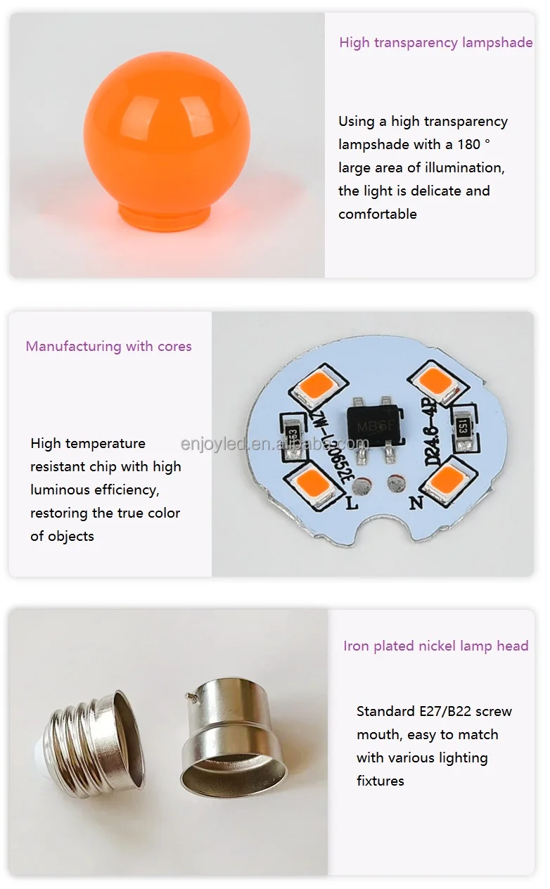 G45 E27 B22 0.5W 3000k Plastic Color Bulb LED Filament Light Lamp Bulb ...