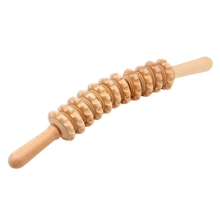 Handheld 9-Rotatable Wooden Therapy Massage Roller Body Application ...