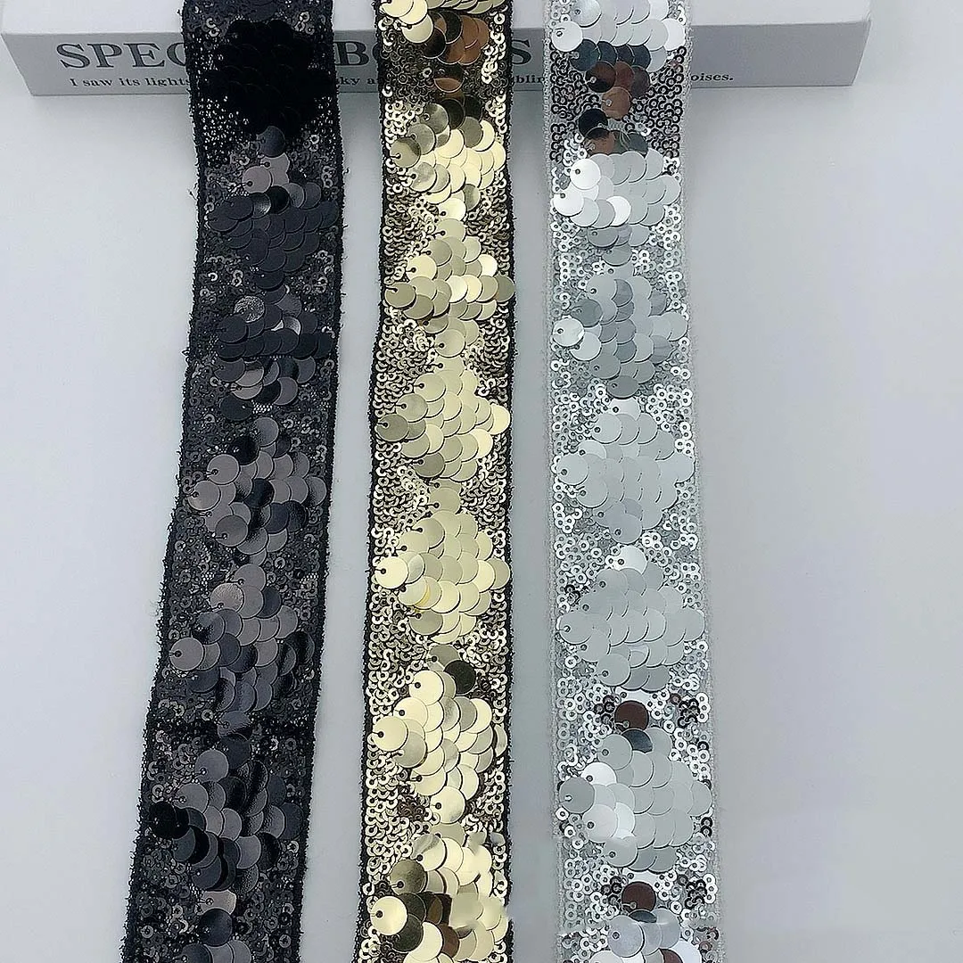 Black White Soft Tully Mesh Fabric Embroidery Big Small Sequins Embroidery Sewing Textile 4cm ...