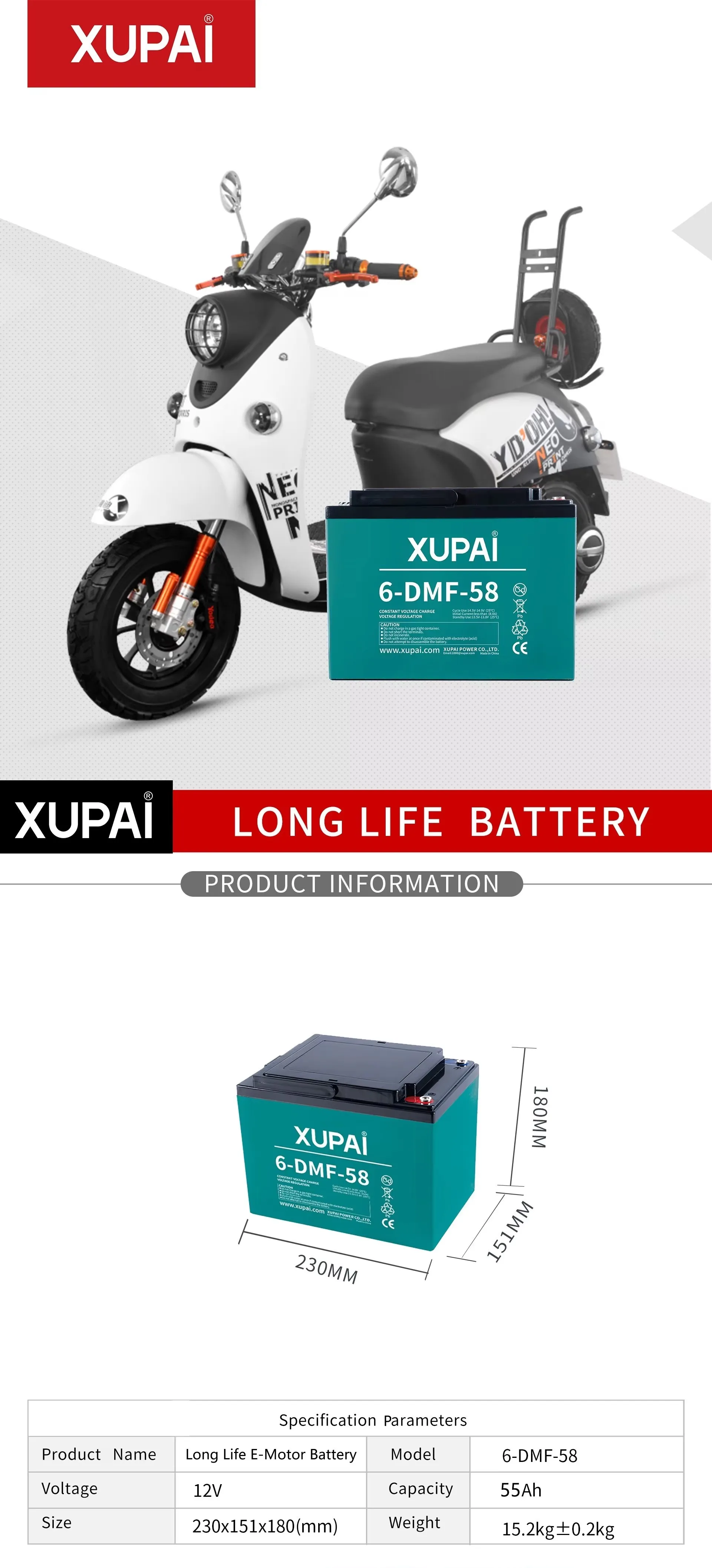 12V 58Ah AGM Lead Acid Battery for Electric Three Wheelers, Motorcycles ...