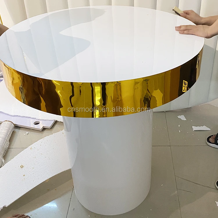 Ceiling Crystal Round Stainless Steel Gold Cake Table For Wedding Party ...