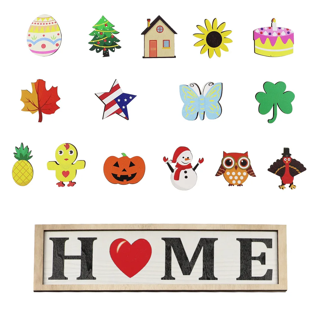 Interchangeable Wooden Welcome Sign With 15 Replaceable Icons For Home ...