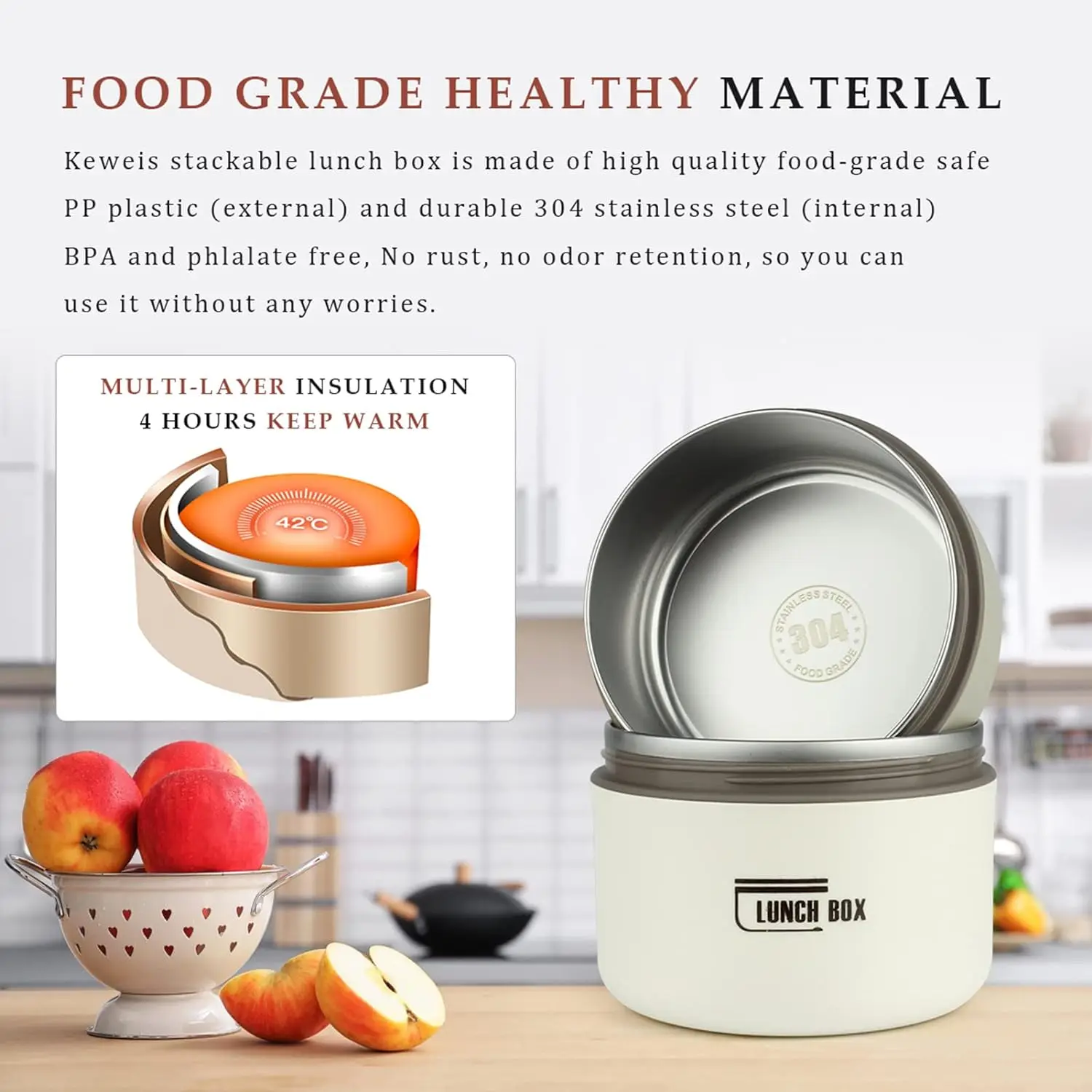 304 Stainless Steel Portable Stackable Microwavable Bento Box