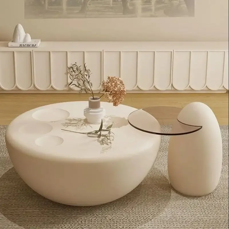 Modern Cream Simple Style round Coffee Tables Cute White Furniture for ...