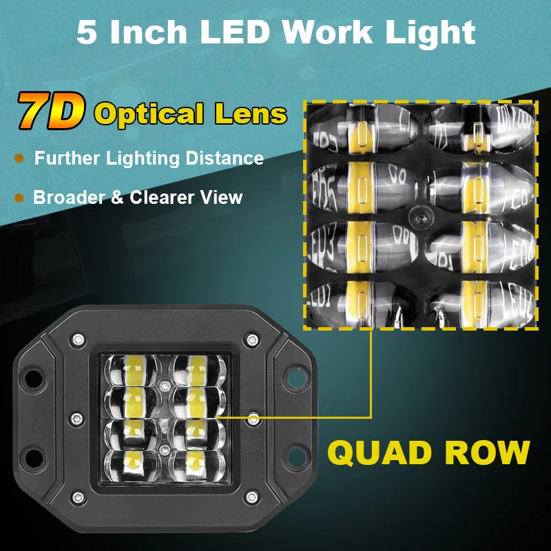 Lkt 5 Inch Flush Mount Led Light Bar Flush Led Work Light Pods Super ...