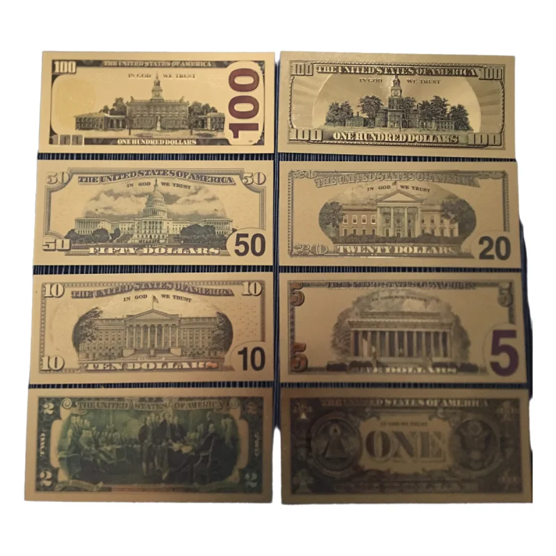 XR 8pcs/set USA Dollar Banknote Set of 8 Pieces 24k Silver Foil 100 50 ...
