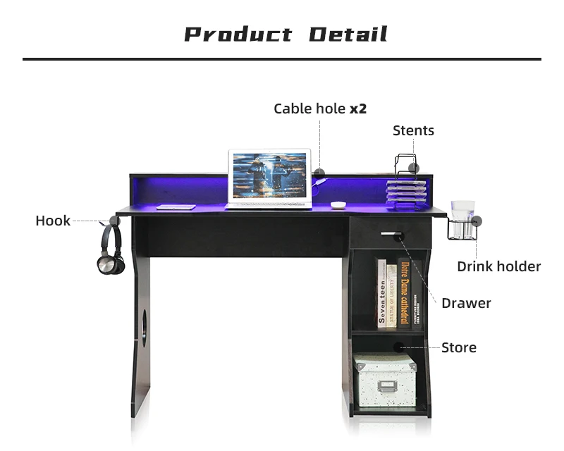 Home Office Led Lights Pc Table Gaming Computer Table Pc L Shape Gaming ...