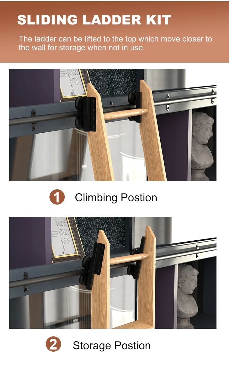 Sliding Ladder Hardware Library and Bookshelf Ladder by KINMADE
