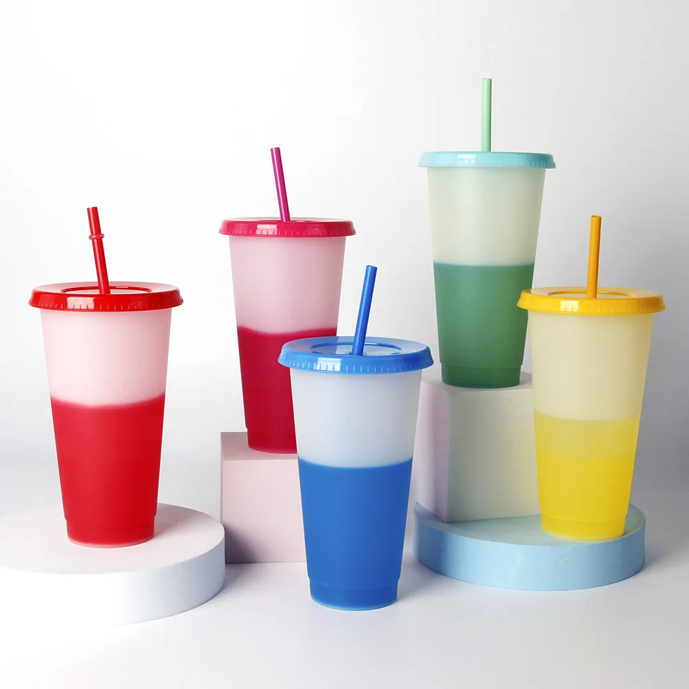Color Changing Cups 16 Oz Reusable Cold Drink Cups With Lids And Straws ...