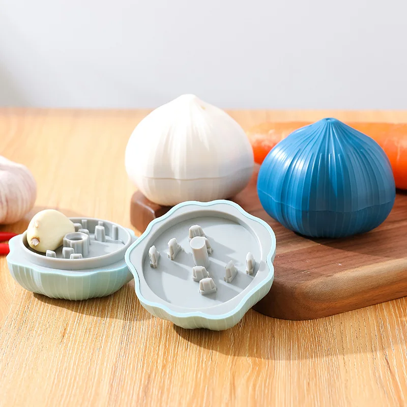 Kitchen Gadgets Cute Blue Garlic Shape Plastic Manual Rotary Grinding ...