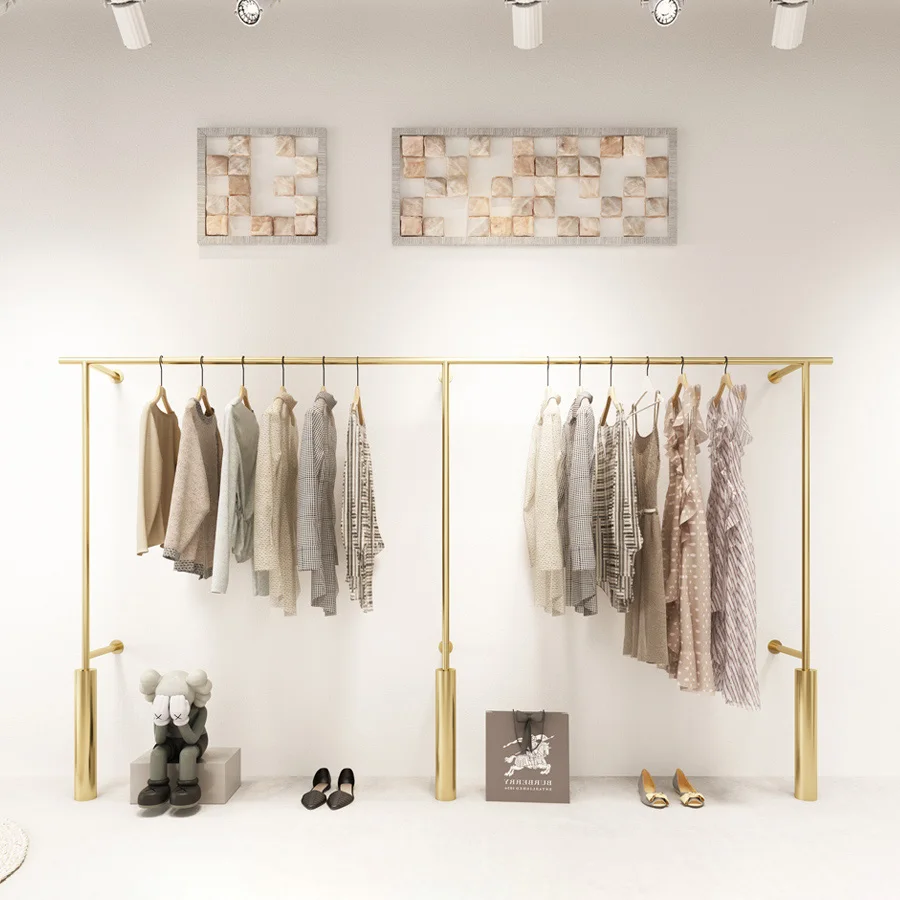 Custom Boutique Clothes Stand Gold Stainless Steel Wall Mounted ...