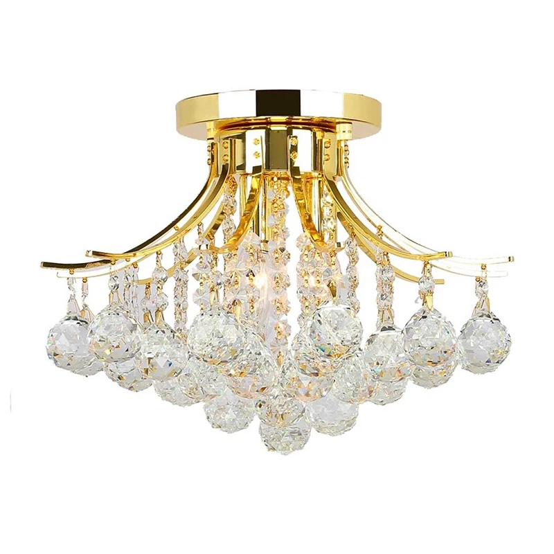 Royal Empire Flush Mount Gold Basket Chandelier Round Crystal Ceiling ...