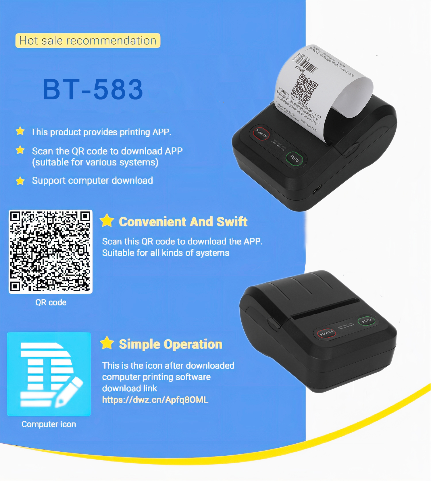 58mm Portable Thermal Printer - Wireless Bluetooth Receipt Printer