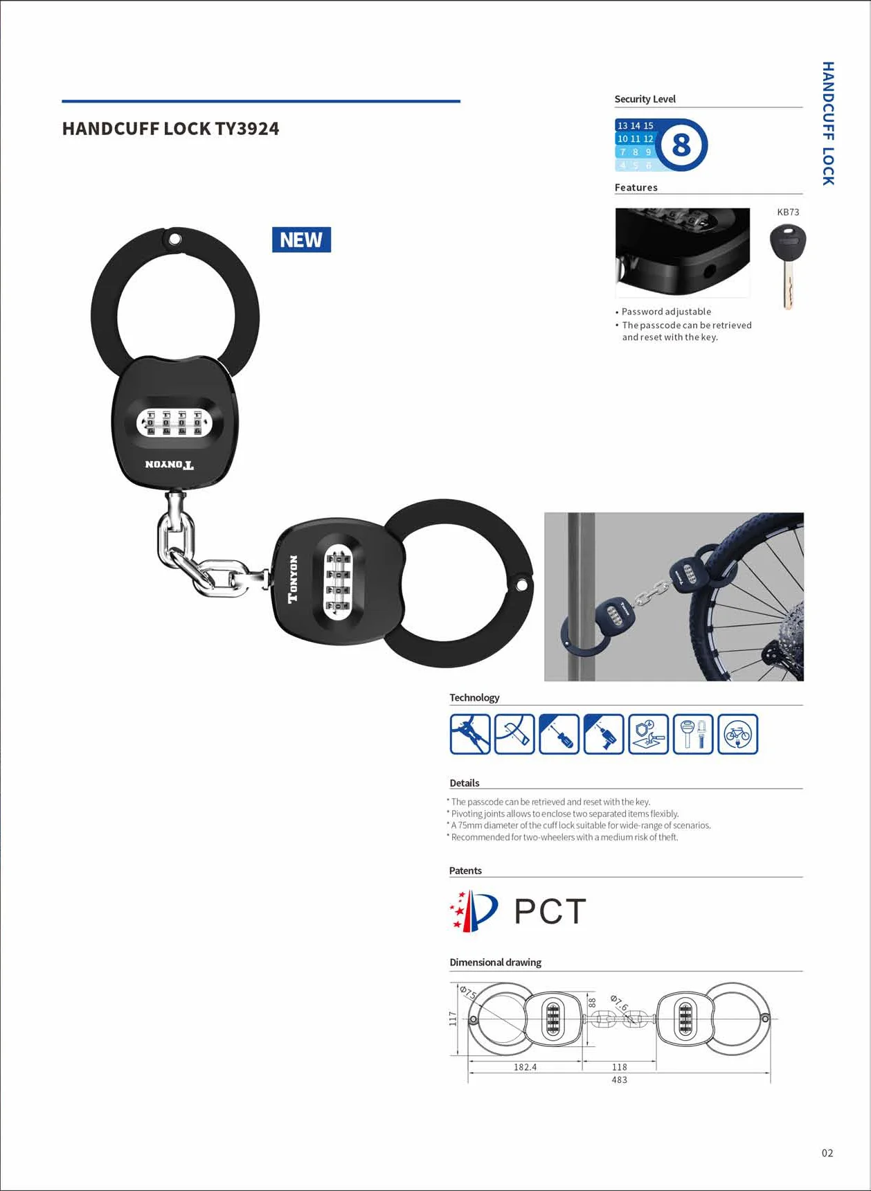 Tonyon Heavy Duty Anti Theft Waterproof Handcuff Lock