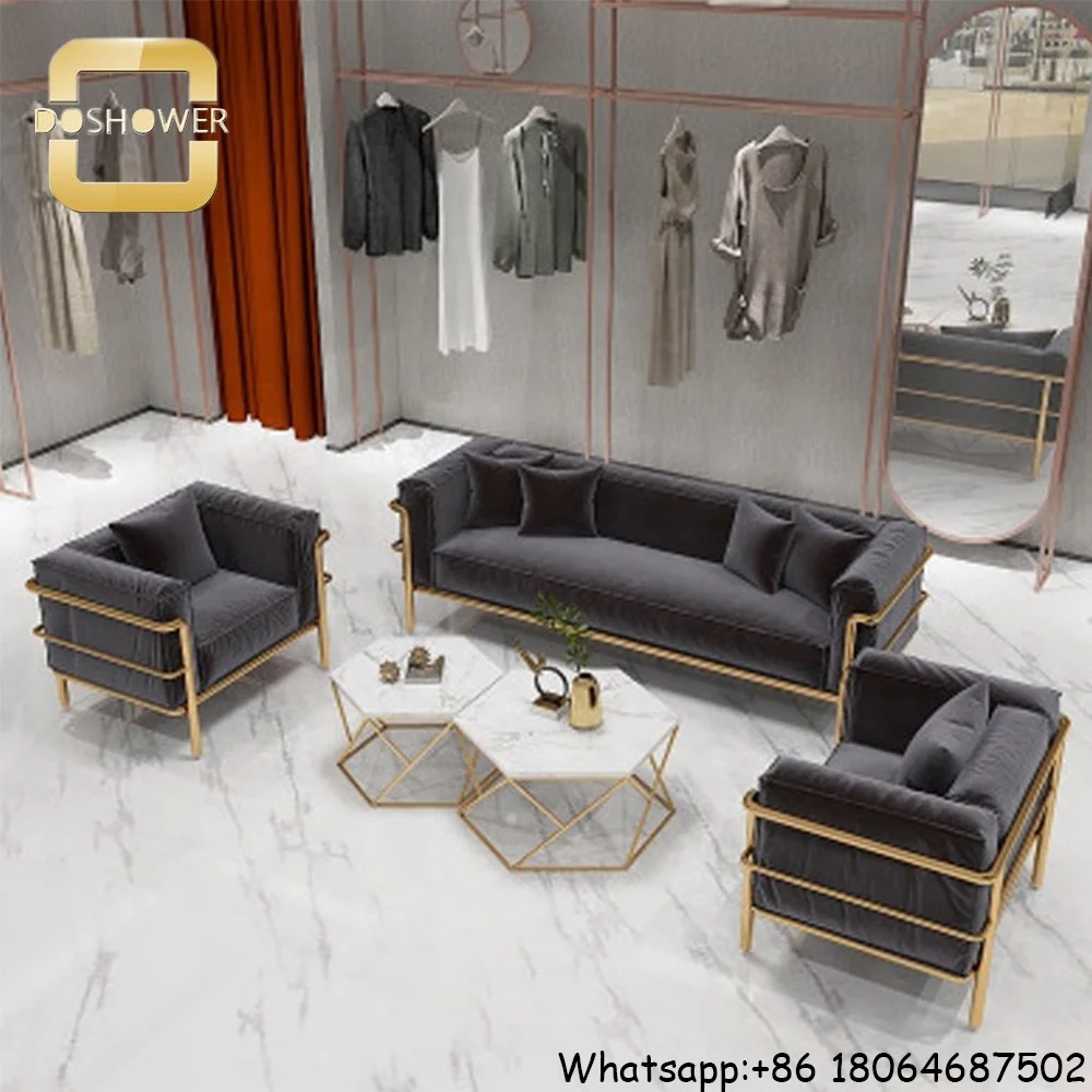 Luxury Waiting Sofa for Salon - Triple Seats & Pink Velvet