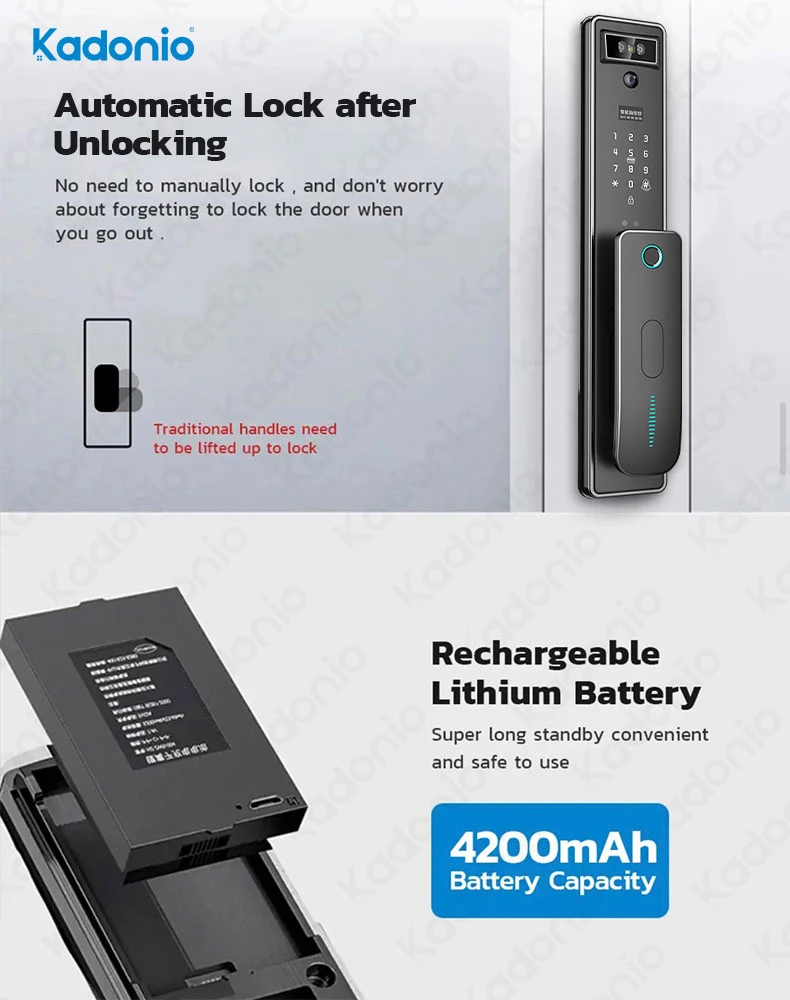 Kadonio Tuya App Wifi Outdoor 3d Face Recognition Deadbolt Smart Door ...