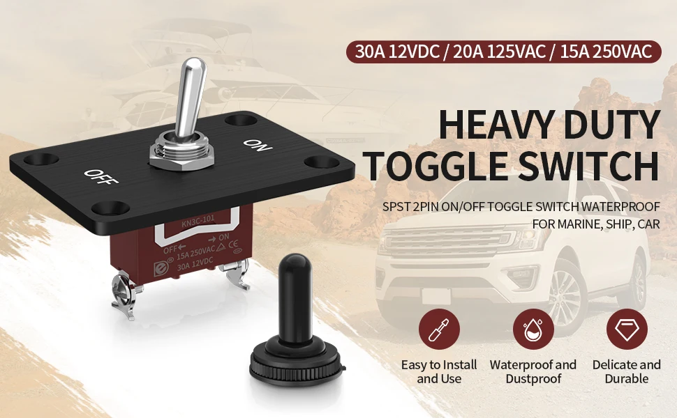 Heavy Duty Toggle Switch 12V DC 30A Waterproof Toggle Switch 2 Pin ON ...